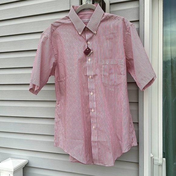 Aigner | Shirts | Aigner Mens Red And White Striped Half Sleeve Button ...